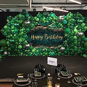 Crefelimas Emerald Green Happy Birthday Backdrop Green and Gold Birthday Party Decorations Turquoise Abstract Marble Fluid Men Women Birthday Background Props……