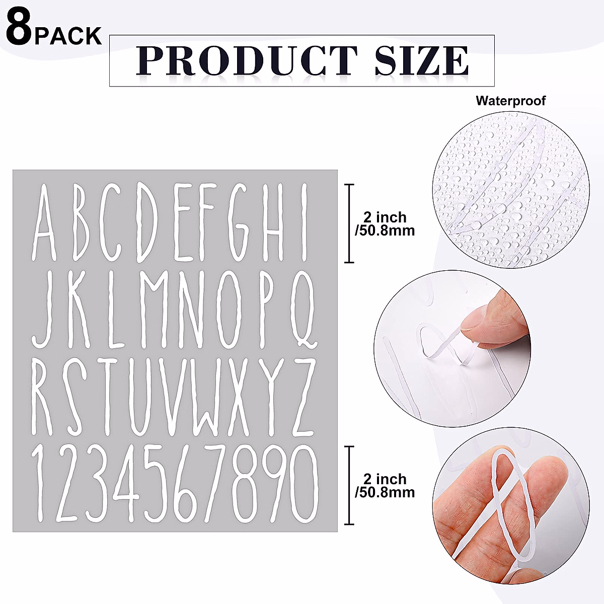 8 Sheets Vinyl Letter Stickers Waterproof Self Adhesive Letter Numbers Alphabet Modern Mailbox Numbers Sticker for DIY Mailbox House Home Business Address(2 Inch,White)