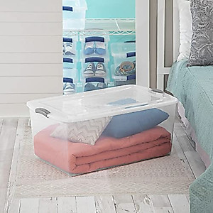 BECENBIN Latch Box Plastic Storage Bin Tote Organizing Container With Durable Lid, 105 Qt. Stackable and Nestable Snap Lid Plastic Storage Bin, Clear With Gray Buckle