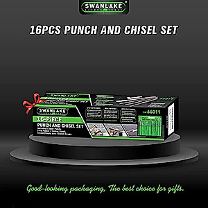 SWANLAKE Punch and Chisel Set, Including Taper Punch, Cold Chisels, Pin Punch, Center Punch (16pcs)
