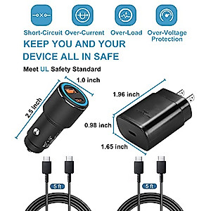 Samsung Super Fast Charger Type C Kit,25W PD USB C Wall/Car Charger for Samsung Galaxy S22/S21/S20/Plus/Ultra/FE/Note 20/10/A71,2020/2018 iPad Pro/Air,with 2X USB C-to-C Cable(5ft)