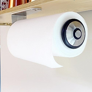 GIFZES Under Cabinet Paper Towel Holder for Kitchen,Stainless Steel Paper Towel Holders Wall Mount,9.9In Self Adhesive Drilling Paper Towel Rolls Kitchen Bathroom Door Rustproof Rack Silver