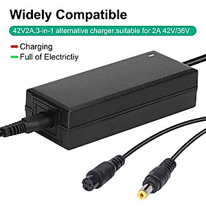 42V 2A Charger with 5.5mm Single Prong DC Plug and 8mm Triple Prong Connector, Two Plugs, Universal Replacement of 36V Lithium Battery