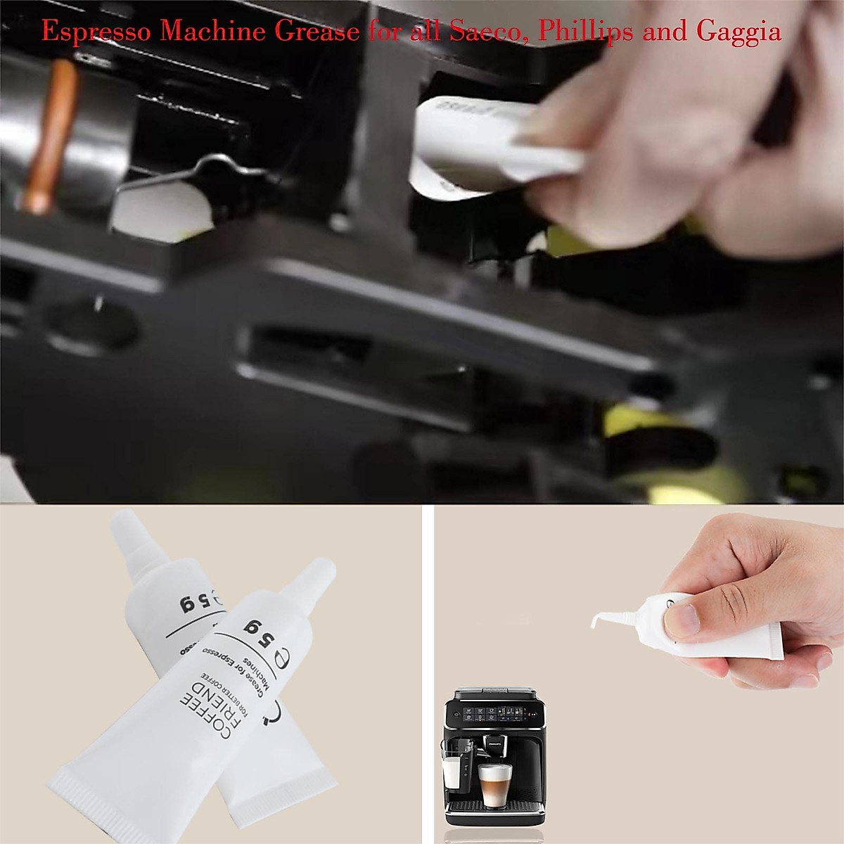 Espresso Machine Grease, Silicone Grease-Coffee machine lubricant 5g Tube fit all Sa eco, Ph illips and Gag gia Expresso Machines, Maintenance Kit for the Care and Maintenance (White2PC)