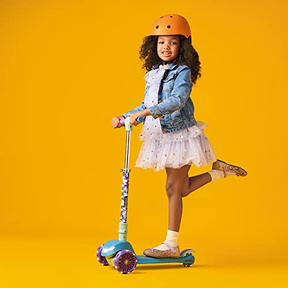 Jetson Little Mermaid LED Light-Up Wheels Scooter for Kids, Height-Adjustable, Easy Folding