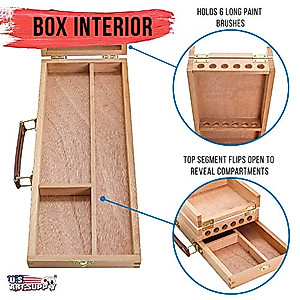 US Art Supply Wooden Flip Opening Artist Brush & Tool Box