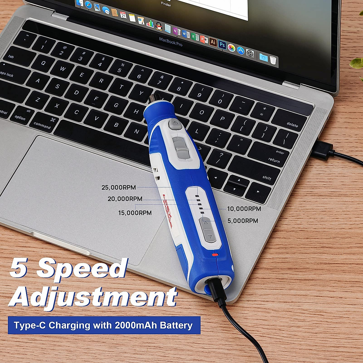 APEXFORGE M4 Cordless Rotary Tool, 4V 2.0Ah Rechargeable Battery, Keyless Chuck, 5-Speeds 25000 RPM, USB-C Charging, 91 Pcs Accessories, Protective Shield, Ideal for Sanding/Carving/Grinding and More