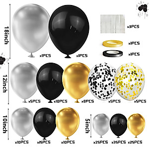 160PCS Glod Sliver Black Confetti Balloons Arch Garland Kit for Birthday Graduation Baby Shower Wedding Party Supplies Decoration (Gold Silver Black)