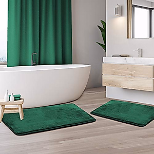 Clara Clark Bath Mat Set – Memory Foam Bath Mat - Soft Bathroom Rug - Non Slip and Super Absorbent - Fast Drying Machine Washable Bath Mat Set of 2 20 x 32, 17 x 24, Hunter