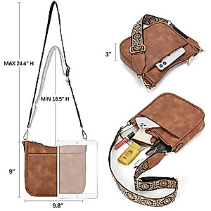 BOSTANTEN Crossbody Bags for Women Leather Handbags Hobo Shoulder Bags with Adjustable Colored Strap Brown