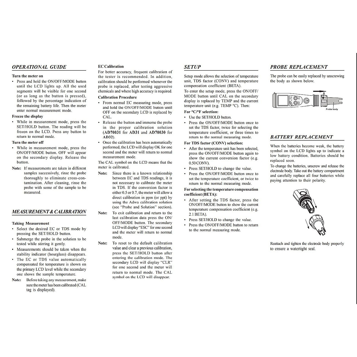 ADWA AD31 Waterproof Pocket EC/TDS and Temperature Meter