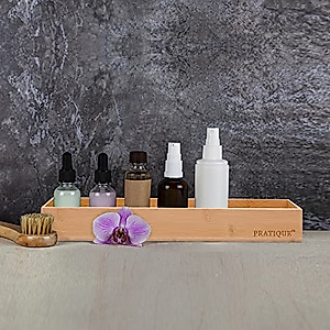 PRATIQUE Bamboo Drawer Organizer,Kitchen Utensil Organizer Silverware Tray,Cutlery Holder, Wood Storage Box for Flatware, Makeup, Bathroom, Office Desk,15 * 3 * 2,Bamboo