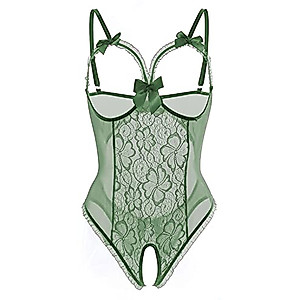 ALLureLove Lingerie for Women Sexy One-Piece Teddy Lingerie Bodysuit Lace Nightie (Small, Green)