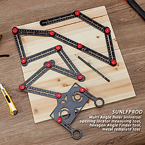 SUNLFPROD Multi Angle Measuring Ruler Pro, Universal Multi Angle Tool, 12-Sided Aluminum Alloy Full Metal Angle Measurement & Opening Locator, Tile Holes Measure Ruler with 5-Hole Positioning Aperture