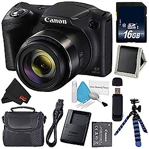 Canon Powershot SX430 is Digital Camera (Black) (International Model) + 16GB SDHC Class 10 Memory Card + Small Carrying Case + Memory Card Wallet + SD Card USB Reader + Microfiber Cloth Bundle