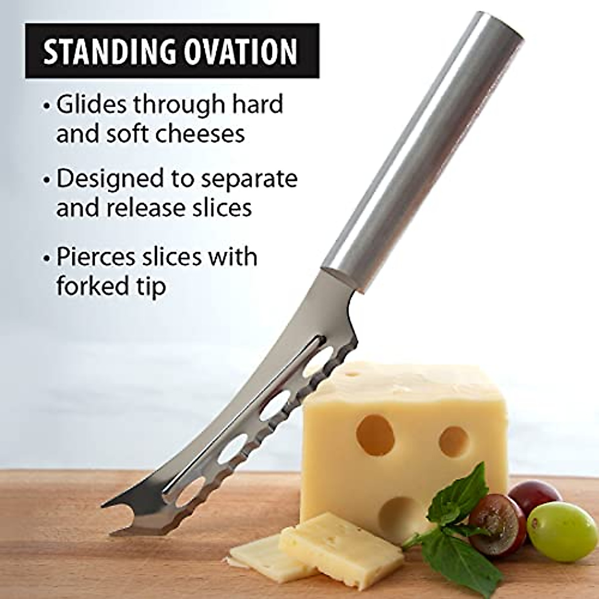Rada Cutlery Cheese Knife – Stainless Steel Steel Serrated Edge With Aluminum Handle, Made in the USA, 9-5/8