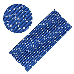 Bakell 24 PC Navy Blue & White Stars Cake Pop or Party Drinking Straws - Baking, Caking and Craft Tools