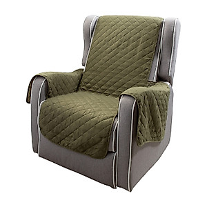 Home Details Quilted Reversible Furniture Protector Slipcover, Good for Dog Hair, Dust & Spills, Machine Washable, Arm Chair Sage-Olive