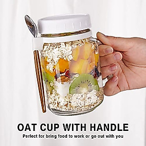 NiHome Overnight Oats Jar with Handle and Spoon 2-Pack, Customizable 16oz Leak-Proof Glass Oat Cup On-The-Go Breakfast, Lunch, Snacks for Dieters and Busy Lifestyles, Ideal for Fresh Fruit, Nuts, Oats