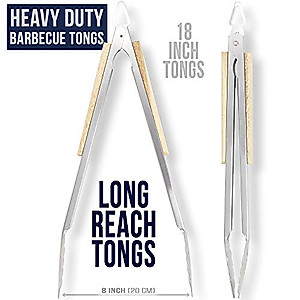 Shark BBQ Grill Tongs, Heavy Duty Barbecue Tong w Acacia Wood Grips, 18 Inch Long, Extra Sturdy Stainless Steel Meat Turner, Everyday Grilling Tools and Accessories for Top Grillers and Pitmasters