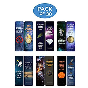 Creanoso Space Fun Facts Bookmarks (30-Pack) – Bookmarker Cards Bulk Set – Premium Gift for Men & Women, Adults, School Children– Giveaway Tokens Gift Ideas – Science Rewards Incentives Book Clippers