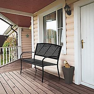 Sophia & William Outdoor Garden Bench Patio Park Bench, Steel Metal Frame Furniture with Lattice Backrest and Widened Armrest for Porch Yard Lawn Deck