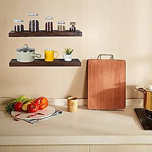 QTSARTISAN Floating Shelf Set — Rustic Solid Wood Hanging Rectangle Wall Shelves with Invisible Metal Brackets for Bedroom, Bathroom, Living Room and Kitchen(Walnut, 36" x 5.9")