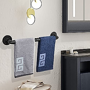NearMoon Industrial Pipe Towel Bar, Heavy Duty Bathroom Hardware Towel Bar Accessory, Wall Mounted DIY Rustic Iron Bathroom Towel Rack Holder (18 Inch, Black)