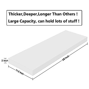 RANK Floating Shelves 2 Pack Modern Display Wall Shelf for Bedroom, Bathroom, Living Room and Kitchen, Deeper Than Others (White, 35.5" L x 11.5" D x2 T)
