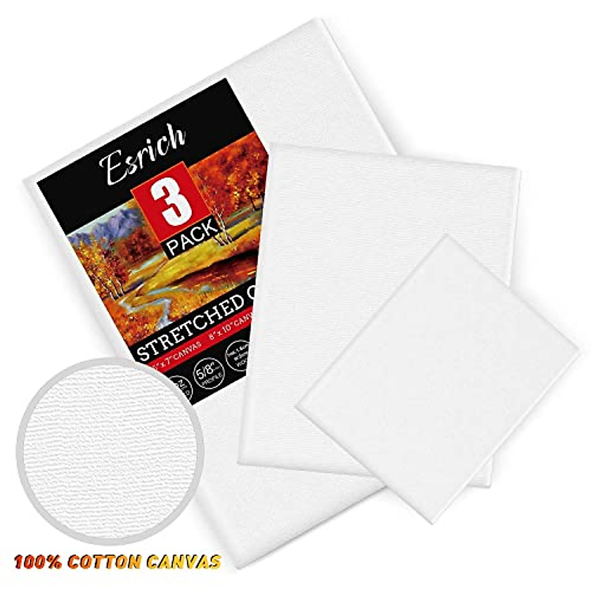 3 Pack Canvases for Painting with Multi Pack 11x14", 5x7", 8x10", Painting Canvas for Oil & Acrylic Paint