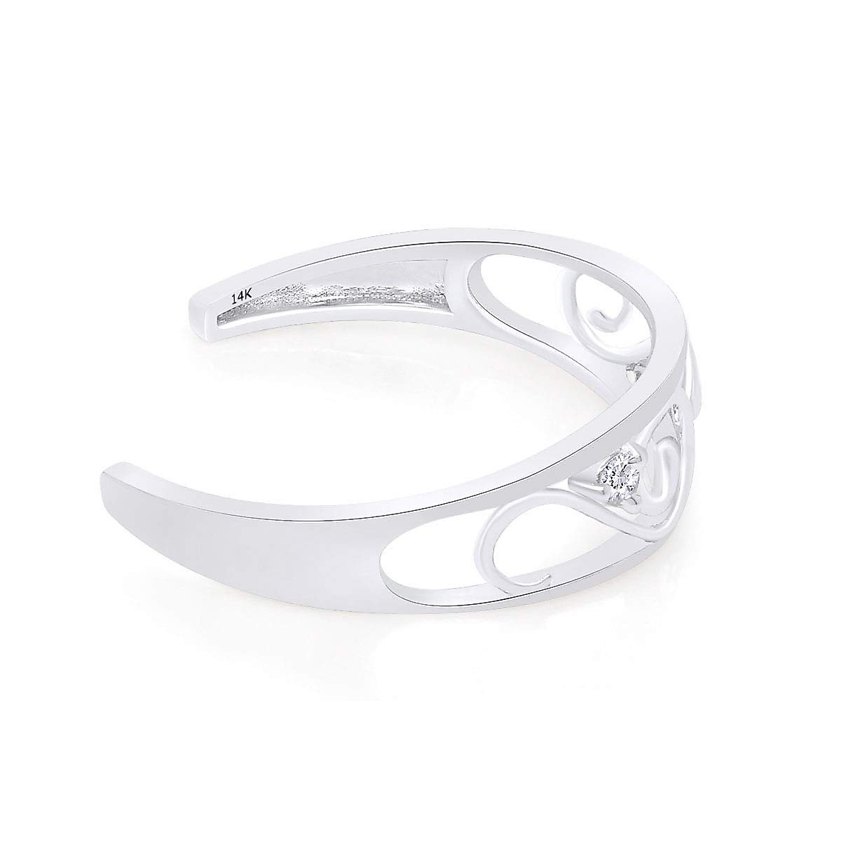 White Natural Round Diamond Accent 14k White Gold Filigree Style Adjustable Toe Ring (I-J Color, I2-I3 Clarity)