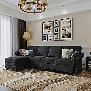Nolany Convertible Sectional Couch L Shaped Sofa Couch with Storage Reversible Sectional Sofa for Small Space, Dark Grey