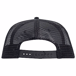 OTTO SNAP Cotton Twill Round Flat Visor 6 Panel Mesh Back Trucker Snapback - Black