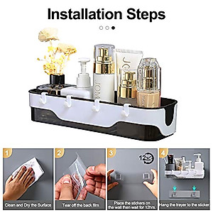 Shower Caddy Basket Shelf with Hooks，No Drilling Bathroom Shelf with Adhesive for Shampoo，Wall Mounted Bathroom Shower Storage Organizer Rack for Toilet，Kitchen Spice Rack (White)