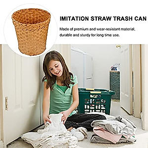 1pc Wood Basket Round Wicker Trash Can Wastebasket Handwoven Waste Paper Bin Rubbish Bin Trash Container for Bedroom Kitchen Bathroom Office Khaki Wicker Waste Basket for Home