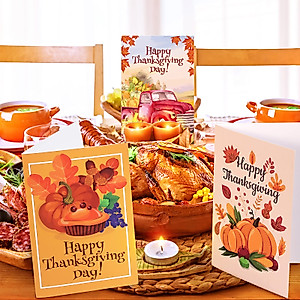 12 Sets Thanksgiving Cards with Envelopes Vintage Truck Pumpkins Turkey Cards 4x6 Inches for Thanksgiving Day Thank You Postcards for Family Teacher Fall Party Harvest Celebration Supplies, 12 Designs