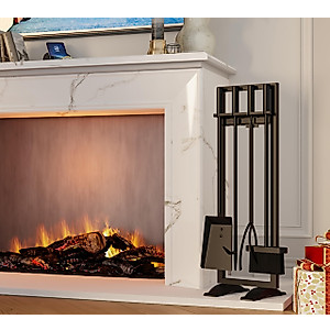 Fire Beauty Fireplace Tools Set 5 Pieces Fireside Accessories Fire Kit Stand Woodstove Tools Holder Wrought Iron Handle Indoor Fireset Stand