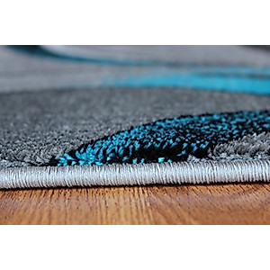 Masada Rugs, Turquoise Grey Modern Contemporary Woven Area Rug, Hand Carved (5 Feet X 7 Feet, Turquoise)