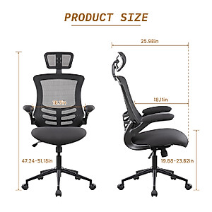 BOJUZIJA Ergonomic Office Computer Desk Chair,Adjustable Headrest,Flipped Arms,Lumbar Support 360°Swivel Task Chair -Black