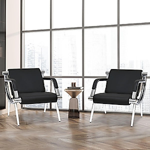 Kinbor 2Pcs Reception Chairs - Black PU Leather Lobby Chairs, Airport Chairs