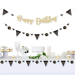 Big Dot of Happiness Adult 70th Birthday - Gold - Birthday Party Letter Banner Decoration - 36 Banner Cutouts - No-Mess Real Gold Glitter Happy Birthday Banner Letters