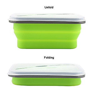 Aramox Lunch Box, 600ml Silicone Collapsible Portable Lunch Box Bowl Folding Food Storage Container Microwave Box (Green)