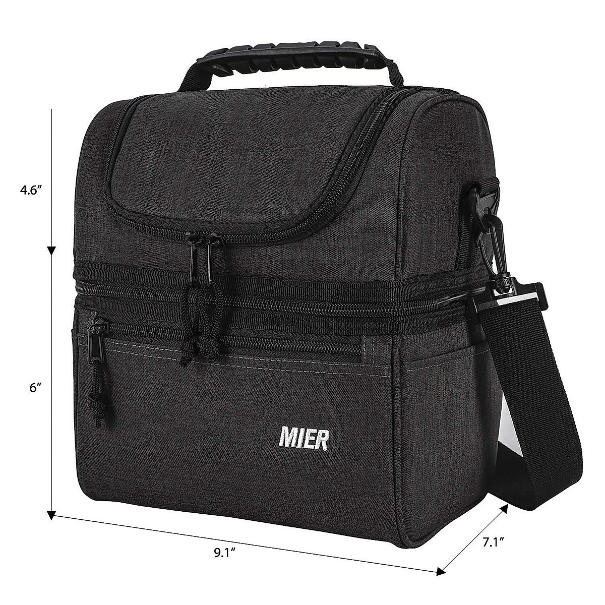 MIER Insulated Lunch Box 2 Compartment Lunch Bag and Expandable Lunch Pack for Men, Women, Black