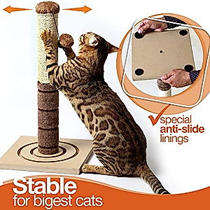 4 Paws Stuff Tall Cat Scratching Post Cat Interactive Toys - Cat Scratch Post Cats Kittens - Plush Sisal Scratch Pole Cat Scratcher - 22 inches (Beige)