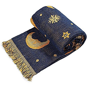 amorus Throw Blanket for Sofa Bed Chair with Decorative Tassels, Reversible Tapestry Couch Cover 50" X 70" - Sun Moon Stars