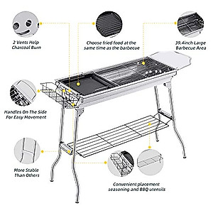 Portable Charcoal Grill,Outdoor BBQ Grill for Christmas Picnic, Thanksgiving Family Gathering and Backyard Barbecue,With Storage Bag & Non-Stick Frying Pan