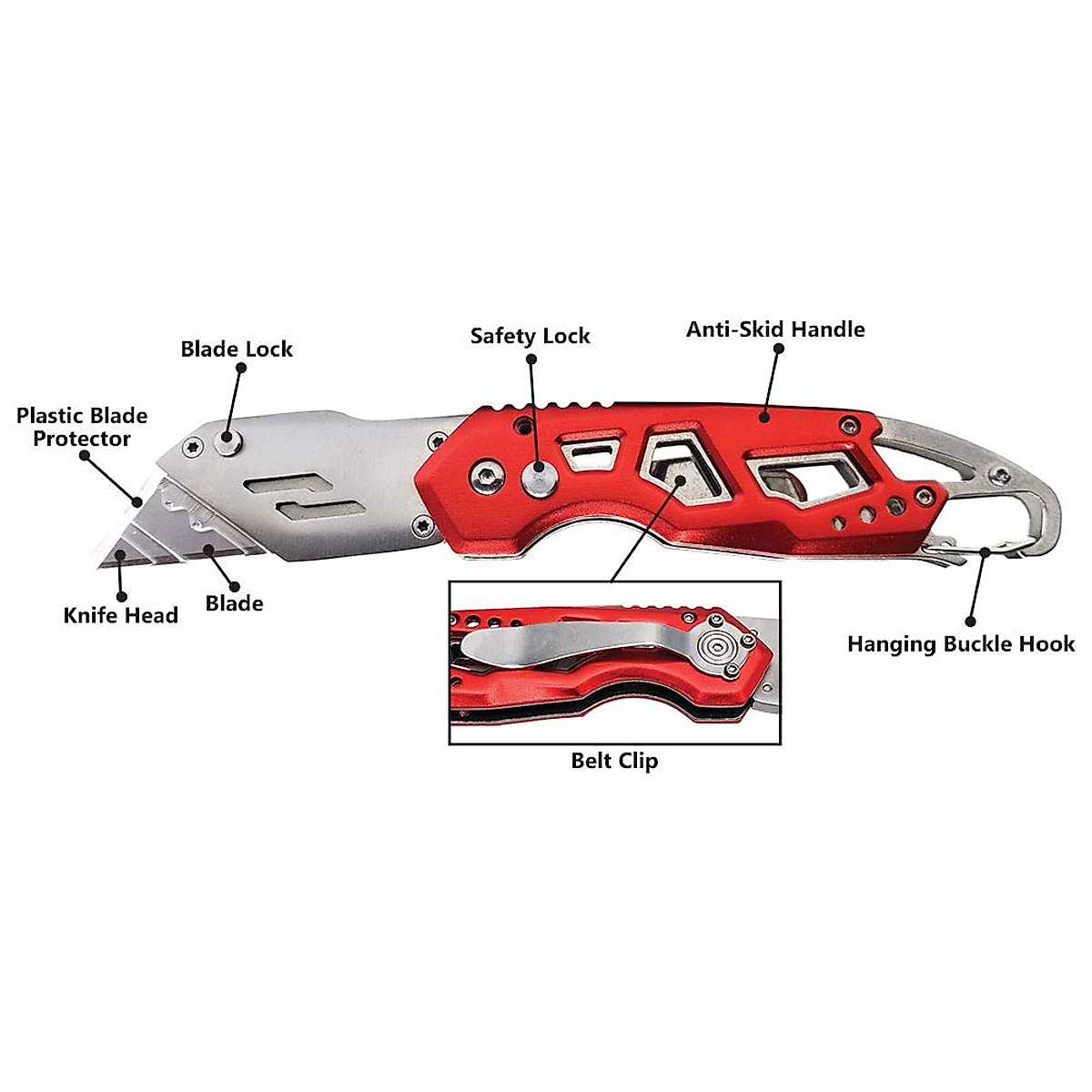 Superior Steel UK752 Folding Utility Pocket Knife Box Cutter with Belt Clip, Easy Release Button, Quick Change and Lock-Back Design - Black