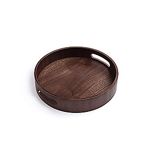 ALVITI Willow Wood Round Serving Tray with Handles 13 ¾ inch | Eco-Friendly, Decorative Accents for Wine Cellar, Kitchen, Living Room, Bedroom, Bathroom, Office, Café Tea Shop, Restaurant | (Walnut)
