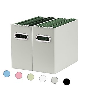 Oterri File Organizer, Small Storage Box, Cardboard File Folder Organizer, Collapsible File Box, Hanging File Organizer for Letter Size, Portable File Box with Handle, Only Box (Grey, 2 Packs)