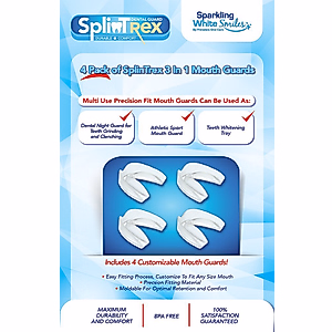 SplinTrex Multi Use Teeth Mouth Guards - 4 Pack - BPA Free - Teeth Grinding Dental Night Guard, Athletic Mouth Guard, Teeth Whitening Tray - Includes 4 Customizable Mouth Guards and Storage Case